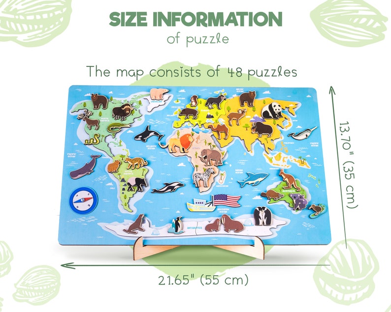 Kids Educational Wood Toys Big World Map Puzzle With - Etsy