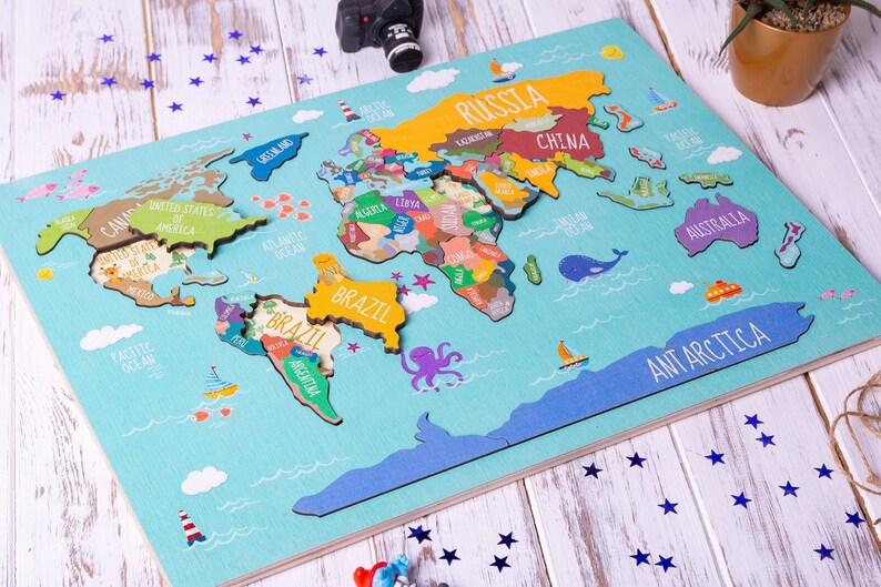 World Map Educational Toy Map Puzzles for Kids Montessori - Etsy