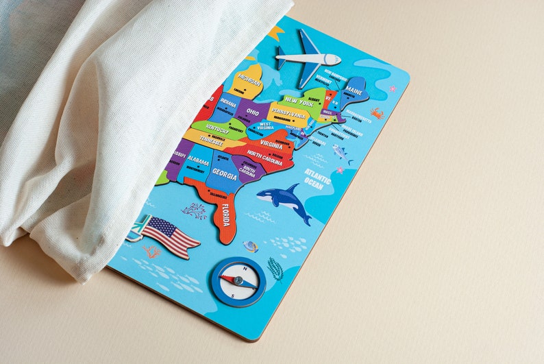 Preschool Gift for Kids, Wooden USA Map Puzzle for Toddlers, Geography ...