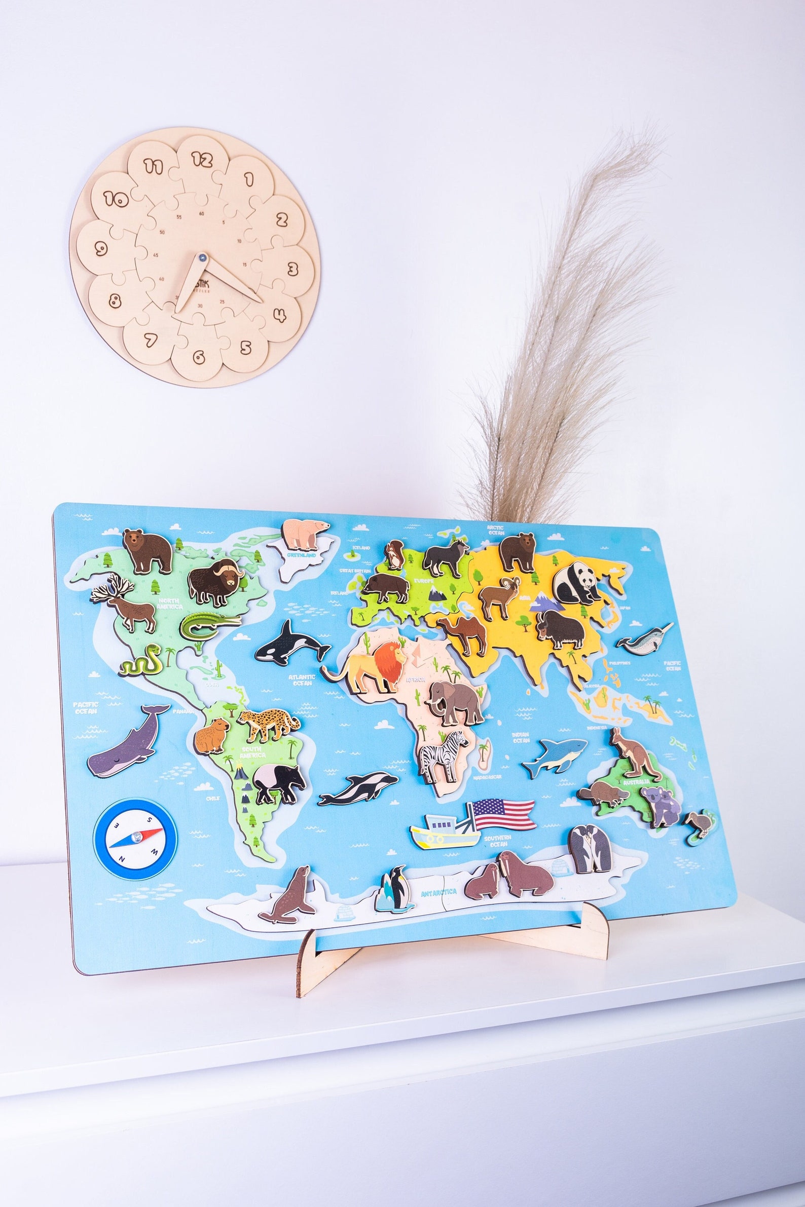 Kids Educational Wood Toys Big World Map Puzzle With - Etsy