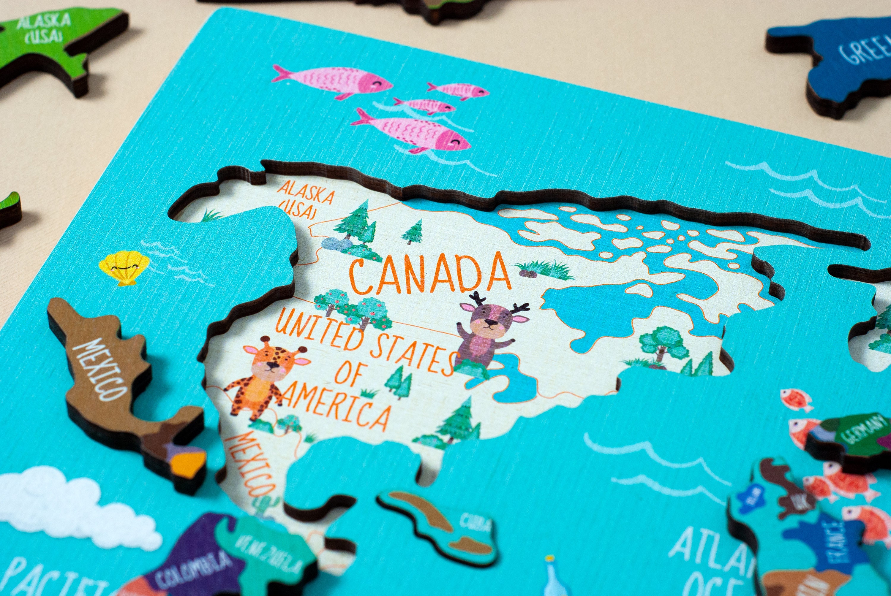 Geography Continents Puzzle for Kids, Wooden World Map Busy Board ...