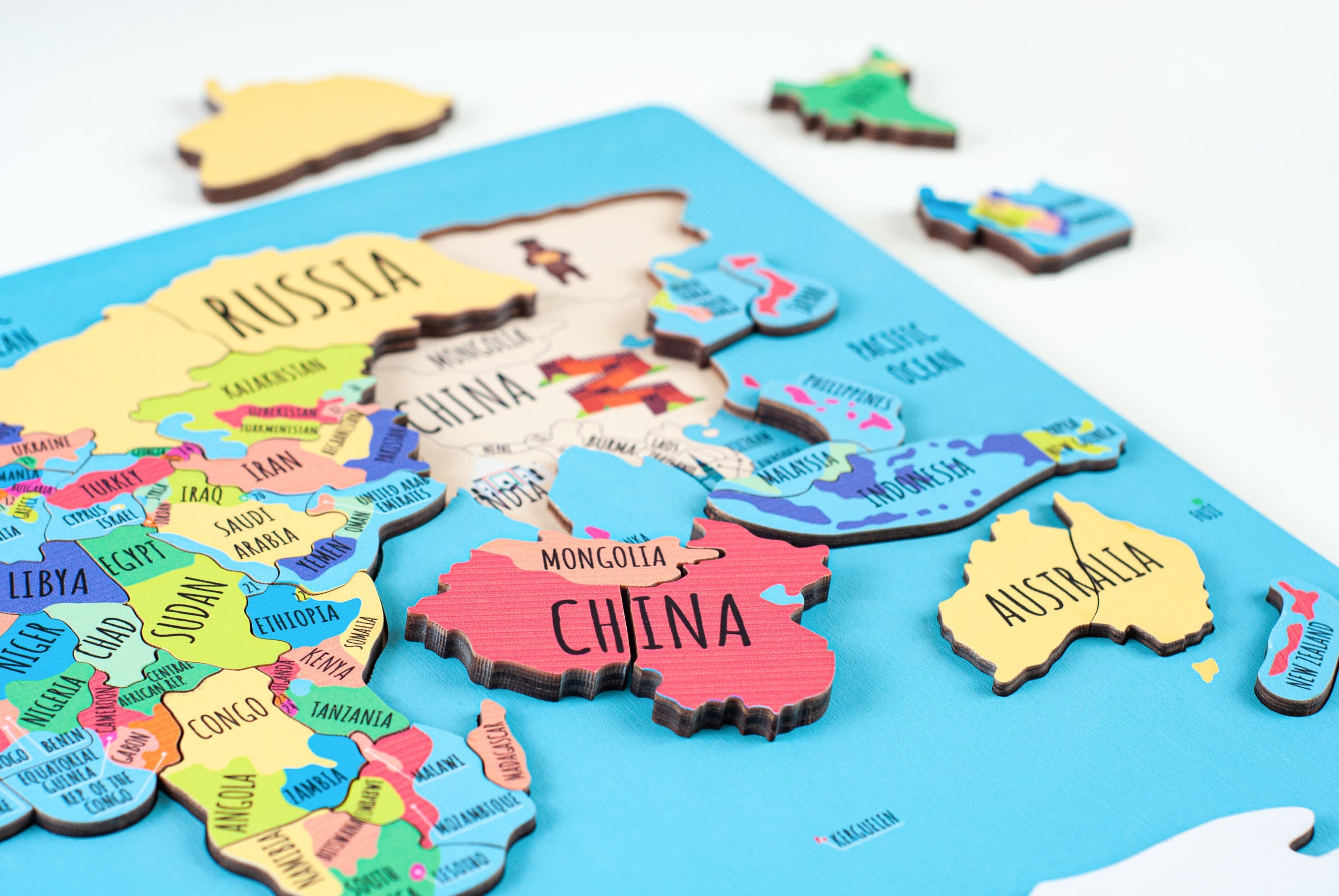 World Map Busy Board for Kids, Wooden World Map Puzzle for Toddler ...
