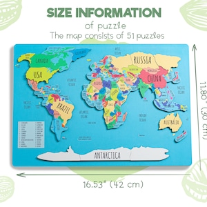 Kids World Map Puzzles for Kids, Educational Toy, Montessori Puzzle ...