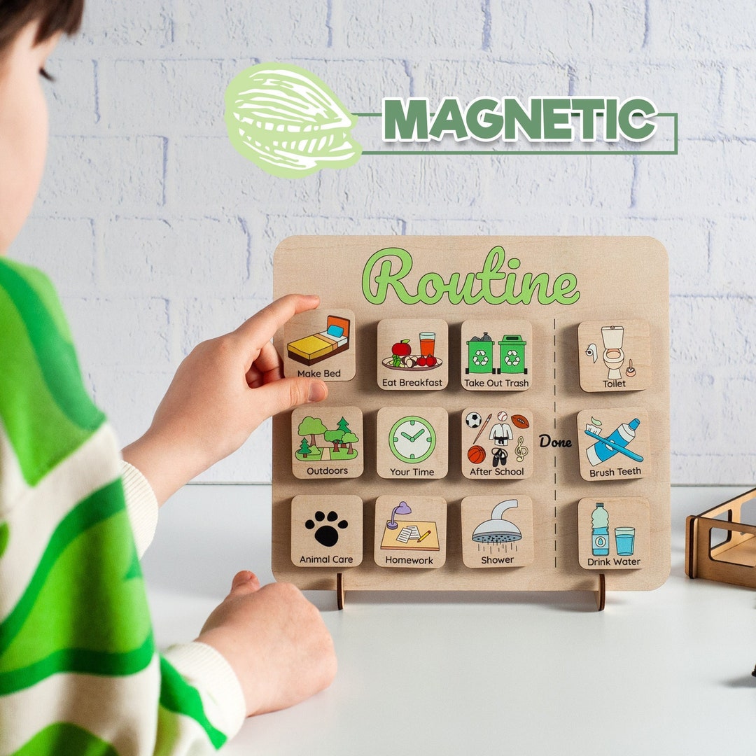 Magnetic Daily Routine for Toddler, Custom Name Routine Chart, Wooden ...