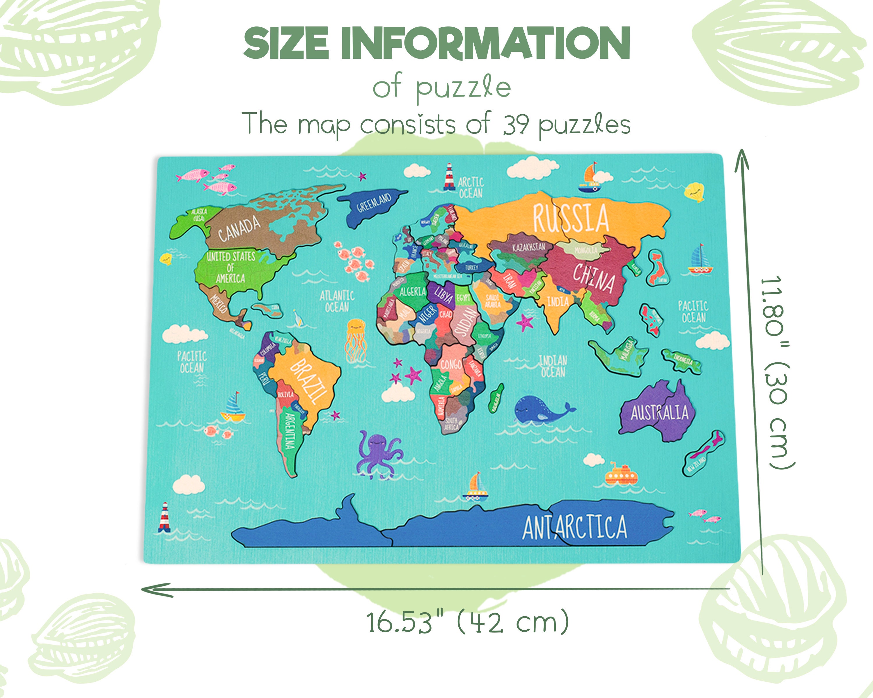 Geography Continents Puzzle for Kids, Wooden World Map Busy Board ...