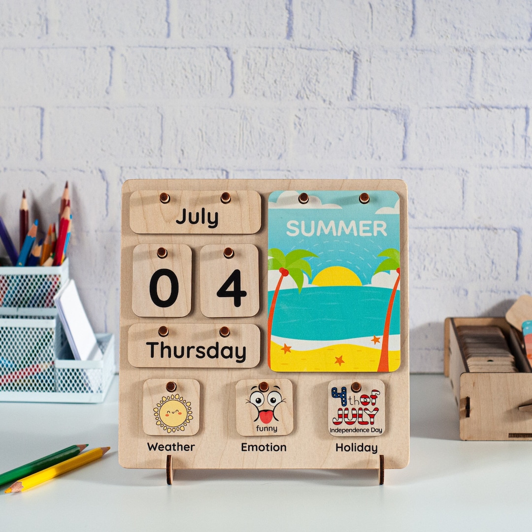 Wood Calendar With 4 Seasons, Montessori Calendar, Kids Calendar ...