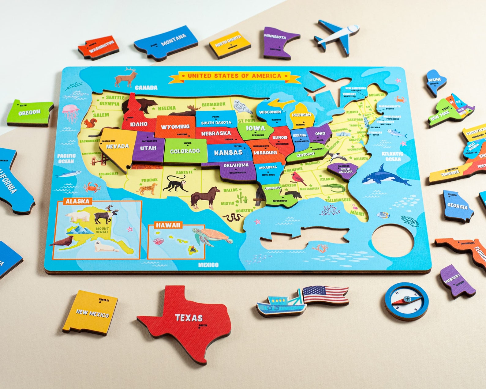 Preschool Gift for Kids, Wooden USA Map Puzzle for Toddlers, Geography ...