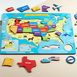 Wooden US Map Puzzle for Kids, Kids USA Map, Montessori Toys 2 Year Old ...