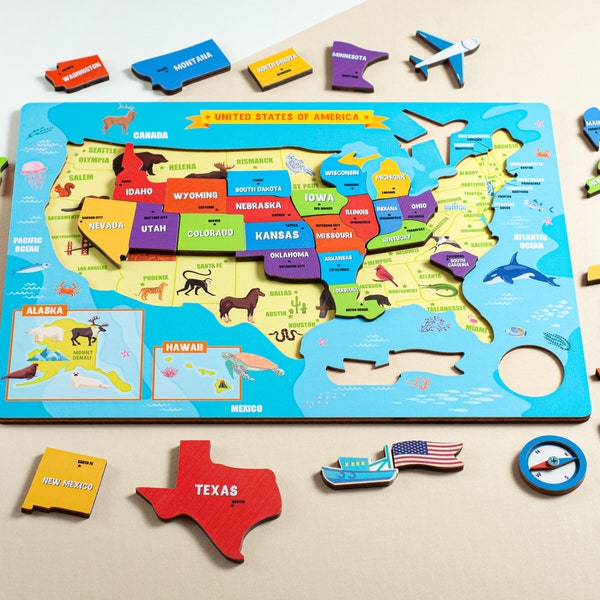 Wooden Usa Puzzle - Etsy