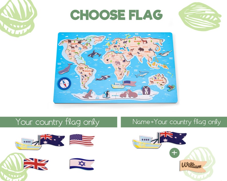 Wooden World Map Puzzle With Animals for Kids, Geography Busy Board for ...