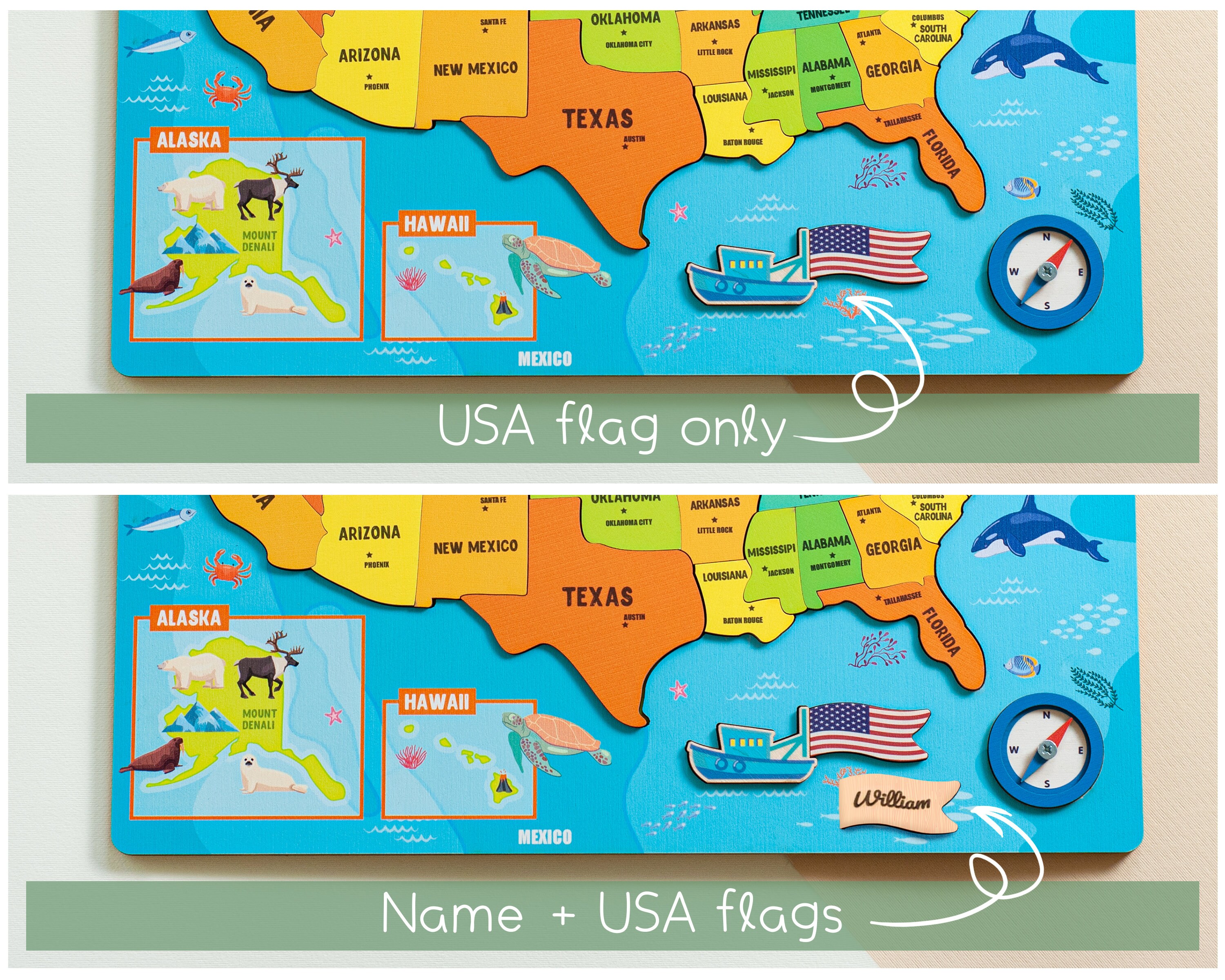 Preschool Gift for Kids, Wooden USA Map Puzzle for Toddlers, Geography ...