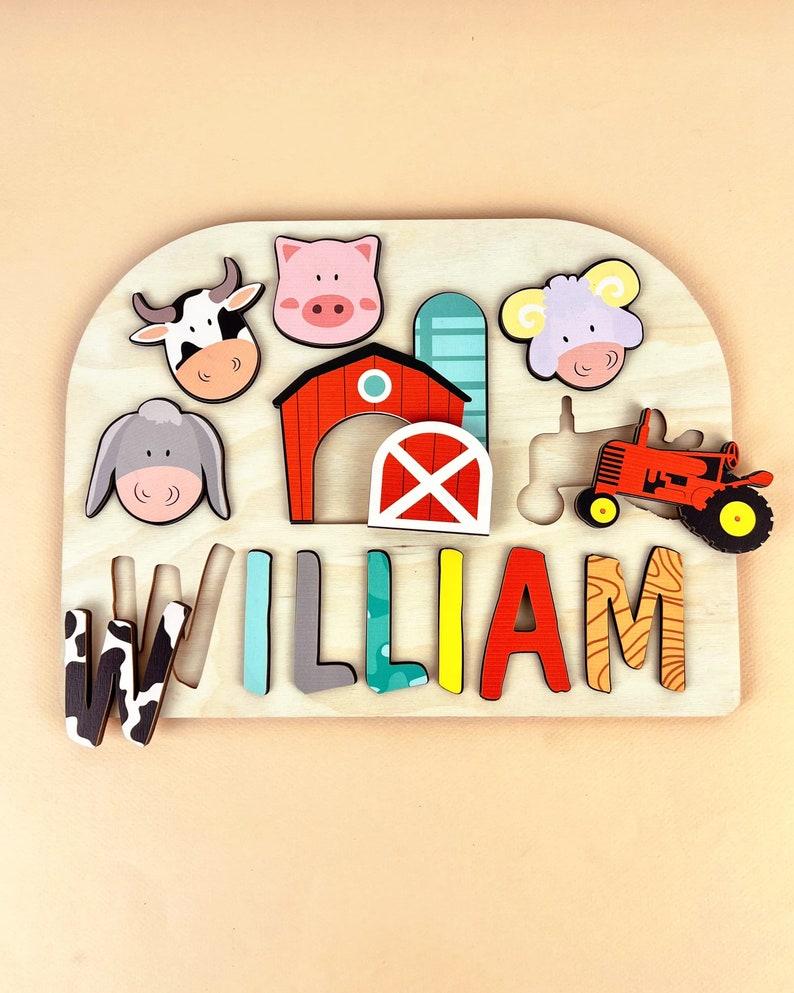 Personalized Farm Animal Name Puzzle, Montessori Wooden Toy - Etsy
