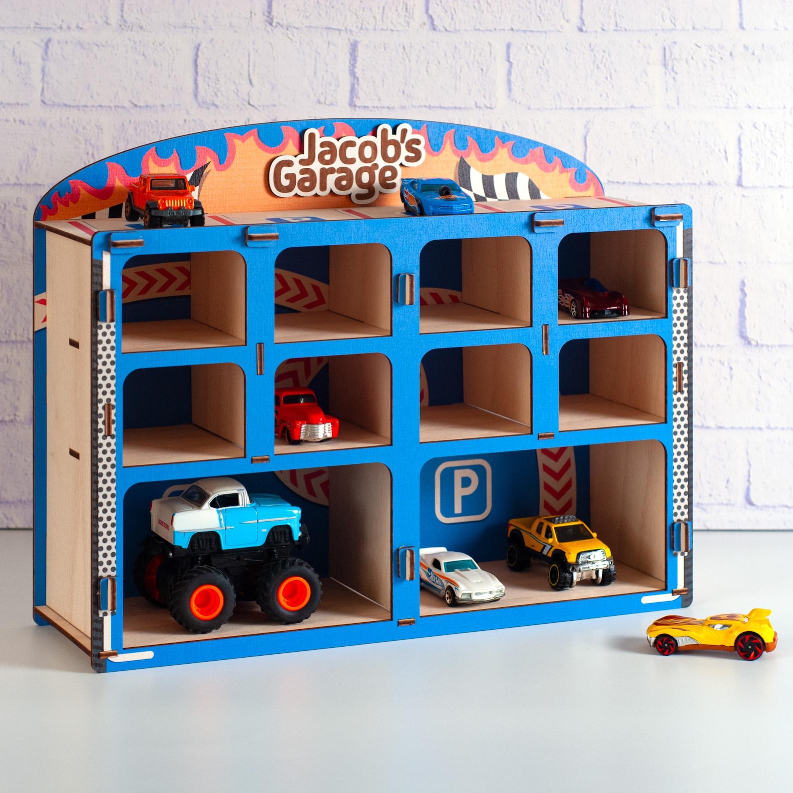 Personalized Toy Parking Garage, Toy Car Jump Ramp, Toddler Boy Toys ...
