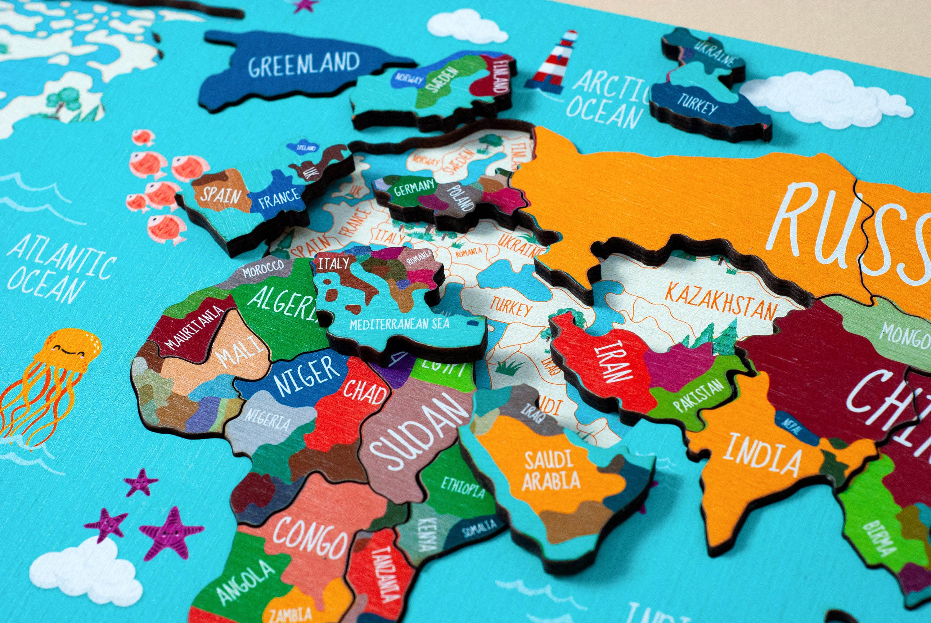 Geography Continents Puzzle for Kids, Wooden World Map Busy Board ...