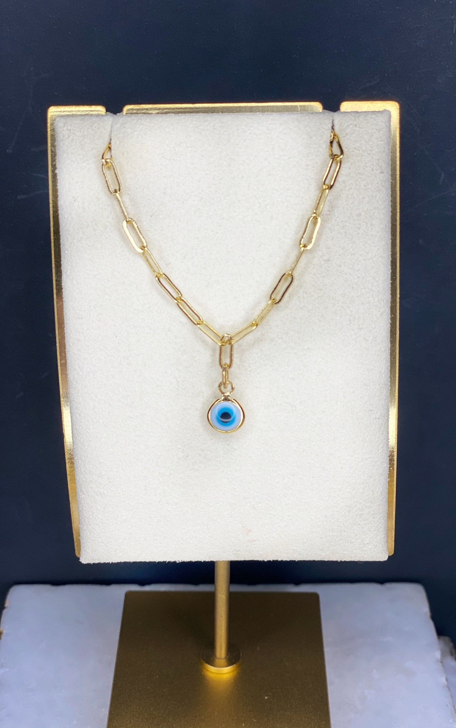 24k Shiny Gold Plated Evil Eye PAPERCLIP Chain Necklace! - Etsy