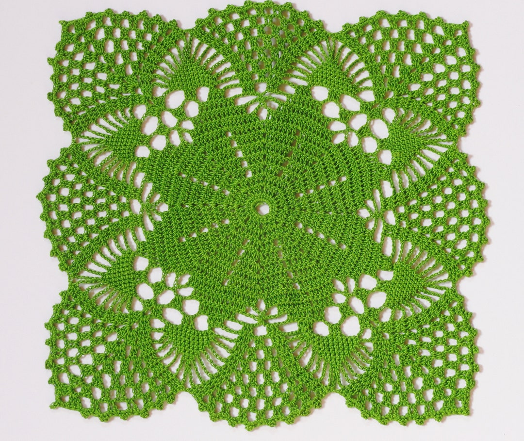 Green Crochet Square Lace Doily Table Mat, Handmade Gift, Easter Decor ...