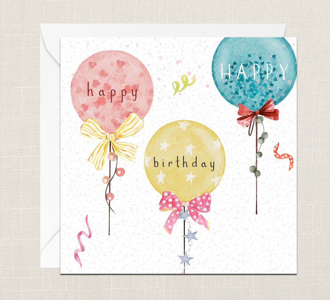 Happy Happy Birthday Balloons Greetings Card With Envelope - Happy ...