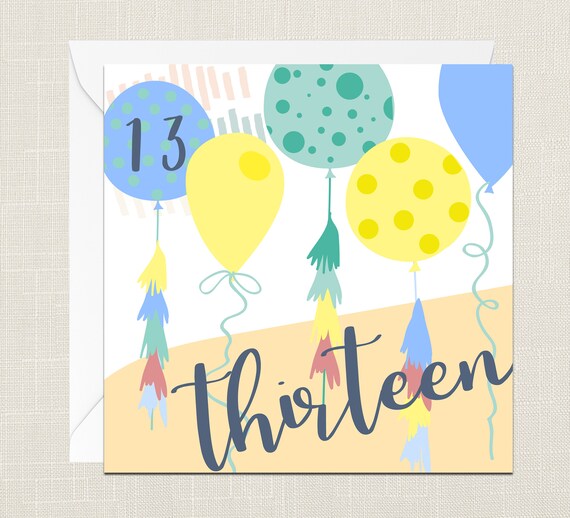 Thirteen Birthday Greetings Card With Envelope Birthday Card | Etsy