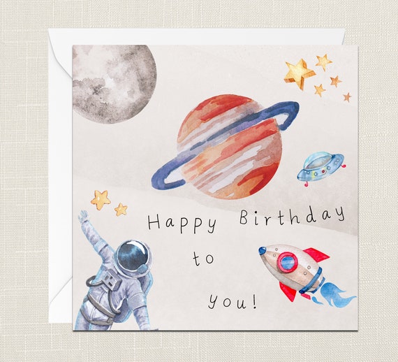 Happy Birthday Nasa Outer Space Boy Astronaut Nasa Rocket Ship Printed