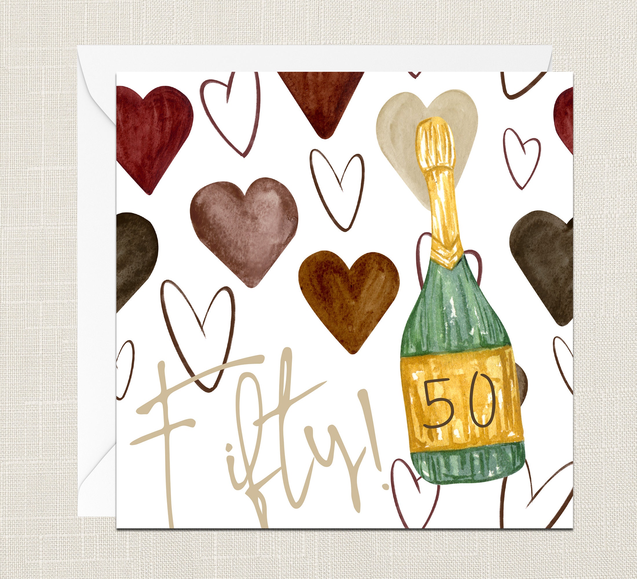 Fifty! Greetings Card With Envelope - Happy 50th Birthday - Birthday ...