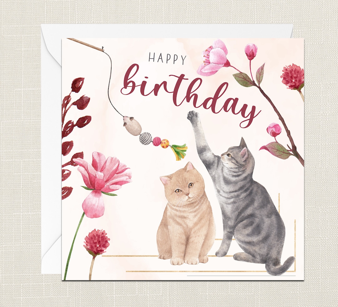Happy Birthday Cat Themed Greetings Card With Envelope - Best Friend ...