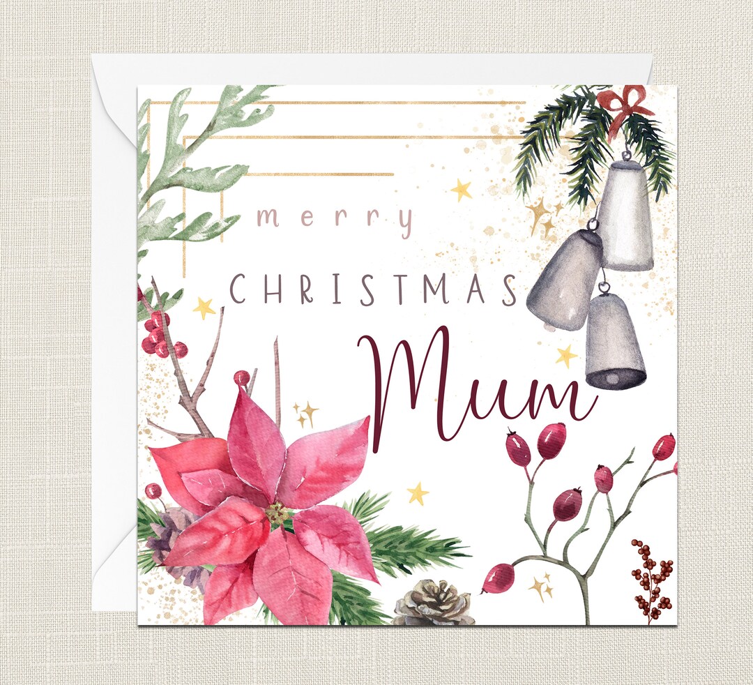 Merry Christmas Mum Greetings Card With Envelope - Xmas Card - Merry ...