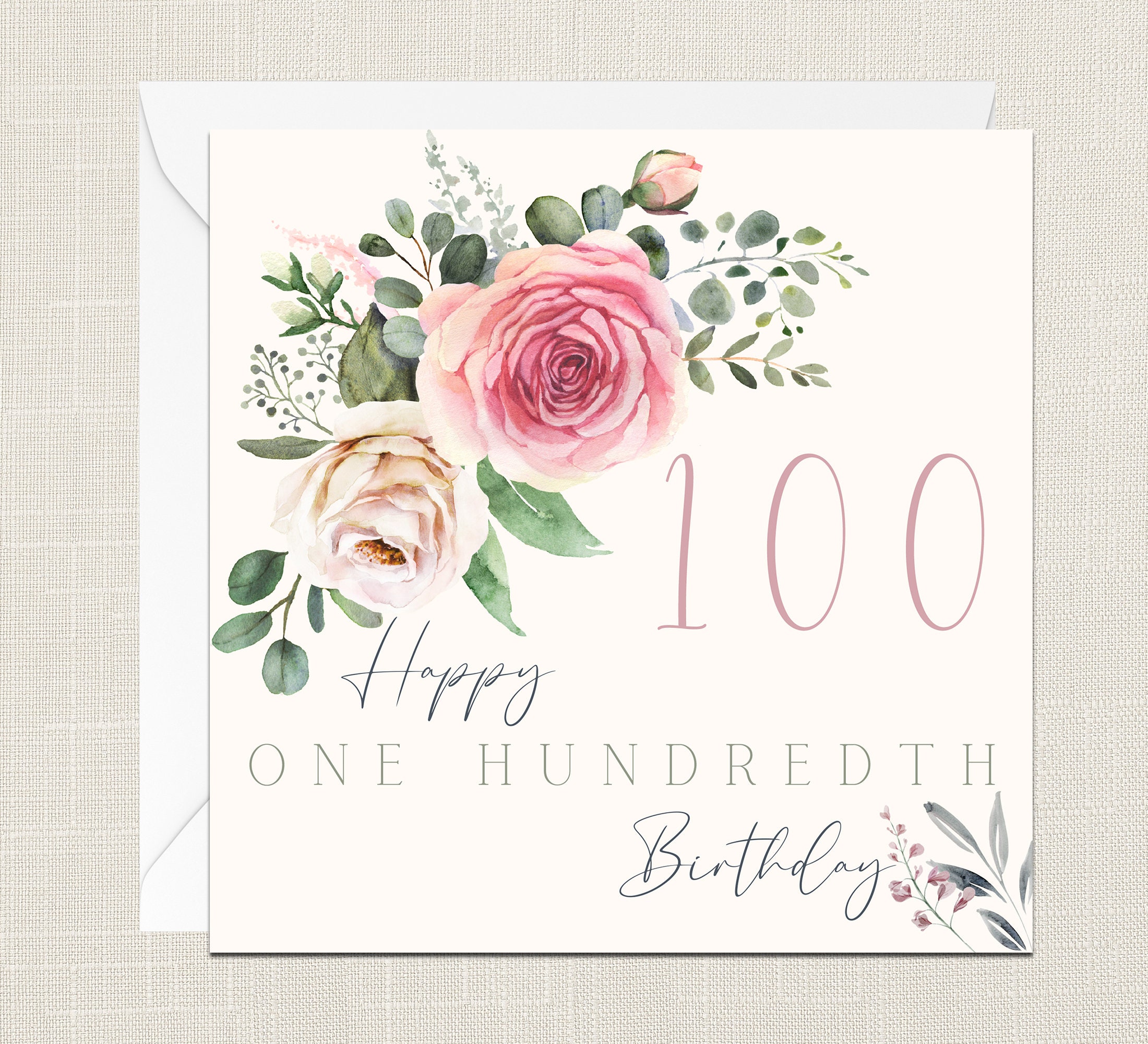 Happy 100th Birthday Florals Greetings Card With Envelope Etsy