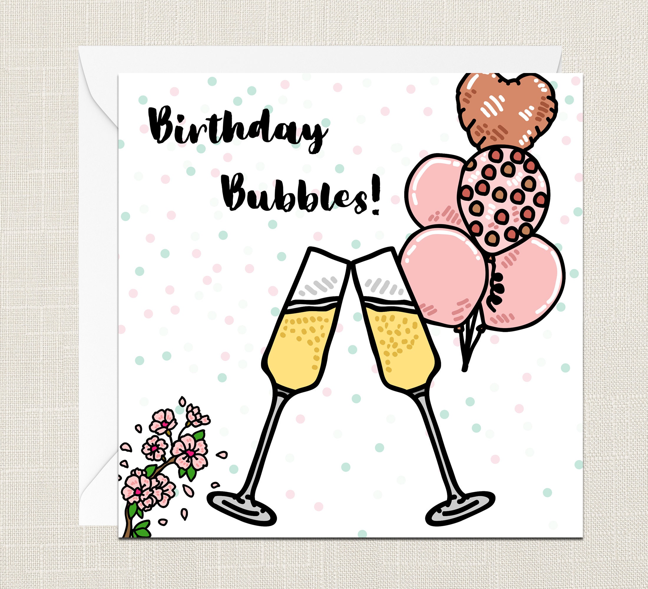 Birthday Bubbles Greetings Card with Envelope Happy Birthday | Etsy