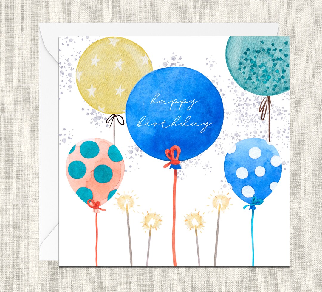 Happy Birthday Balloons Greetings Card With Envelope - Happy Birthday ...