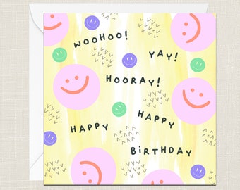Smiley Face Happy Birthday Card - Etsy