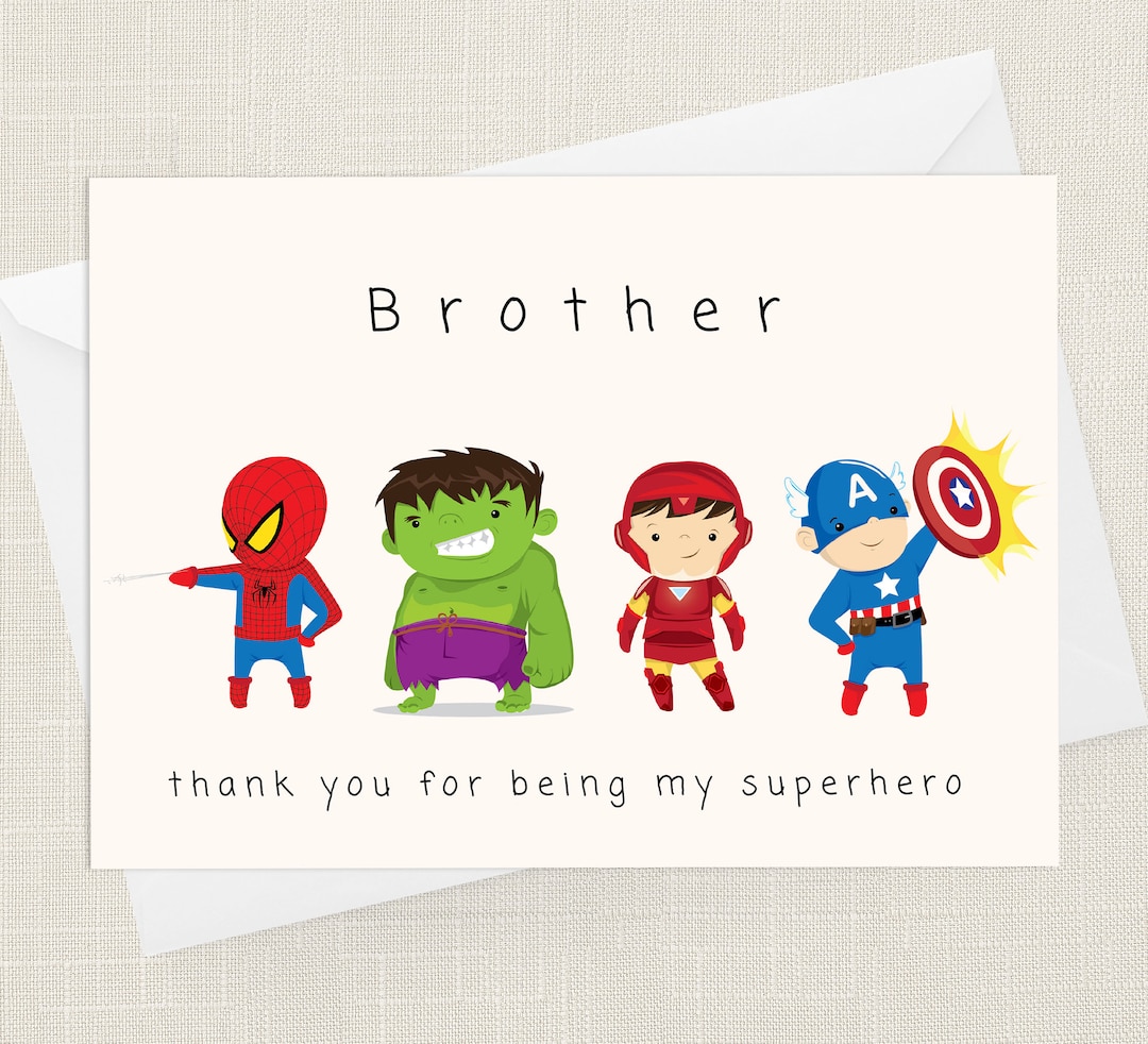 Brother Thank You for Being My Superhero Greetings Card With Envelope ...