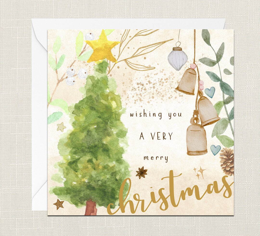 Wishing You A Very Merry Christmas Greetings Card With Envelope - Merry ...