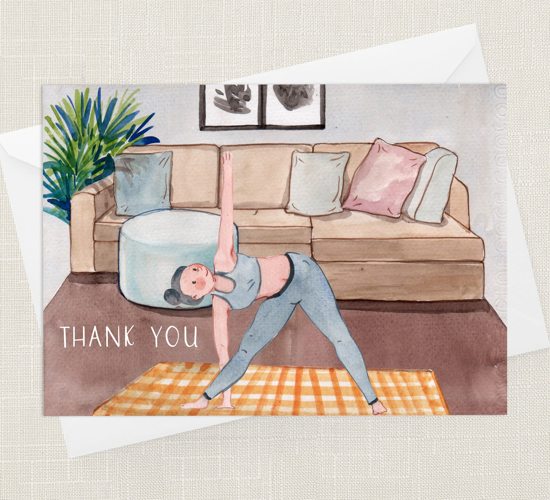 Thank You Yoga Themed Greetings Card With Envelope Just To Etsy