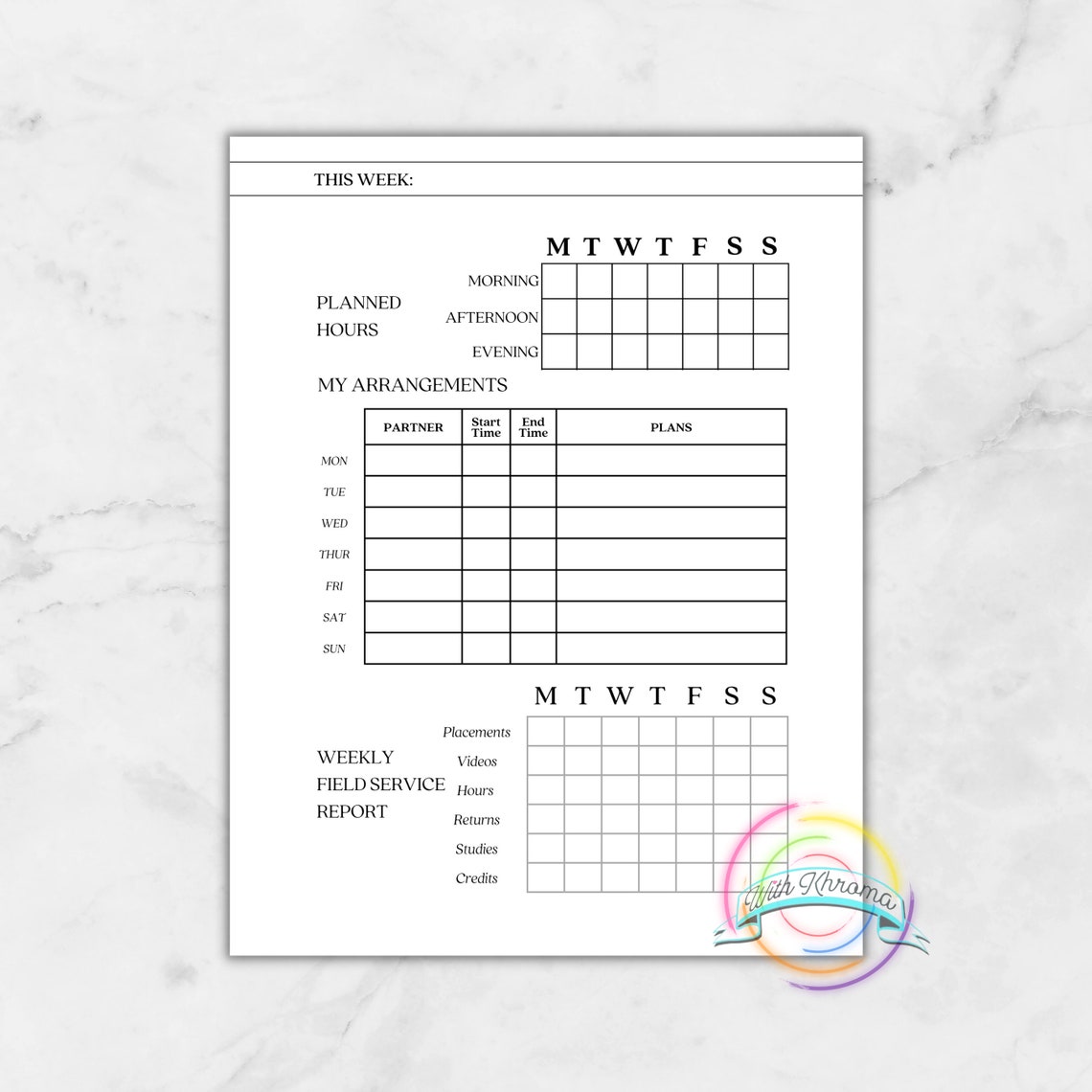 PRINTABLE Ministry Scheduler/ Digital Pdf Download/jw Planner/pioneer ...