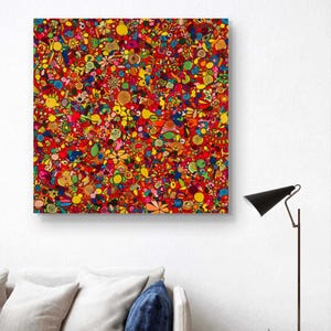 Large Multicolored Psychedelic Painting, Abstract Framed Canvas (39x39 ...