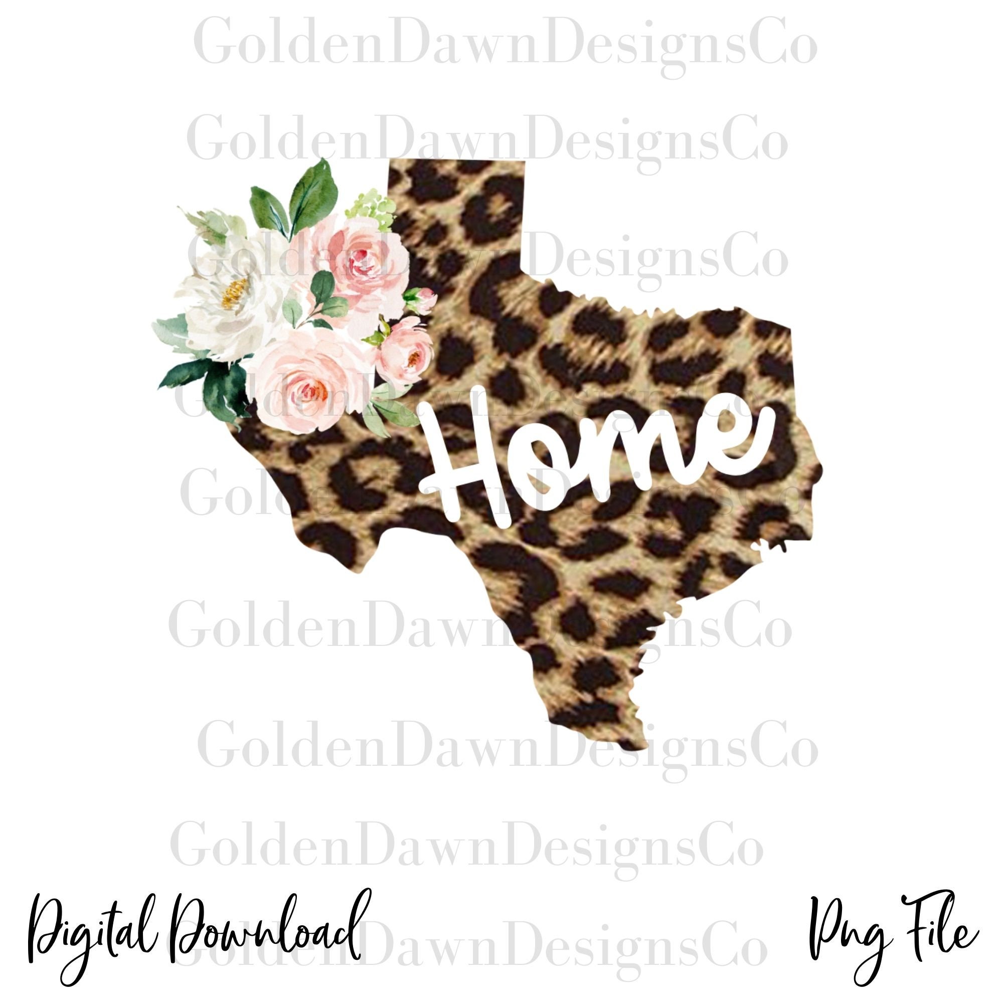 Texas Png, Leopard Print Floral Texas Home State, Animal Print Png ...