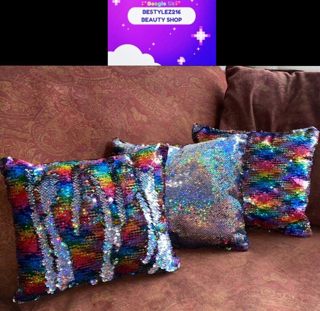 Handmade Double Sided Rainbow Sequin Throw Pillows Custom Colors ...