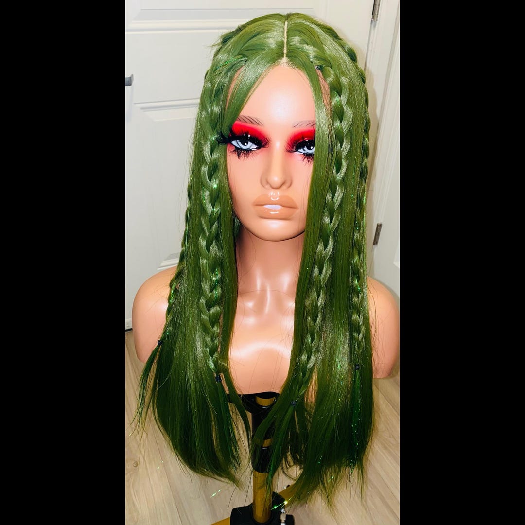 BESTYLEZ216 BESPOKE WIGS *BEETLEJUICE* Straight Olive Green Synthetic ...