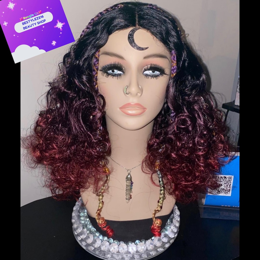 Deep Curly Wig, Cosplay Wig, Fairy Wig, Black Purple Red Ombre Wig ...