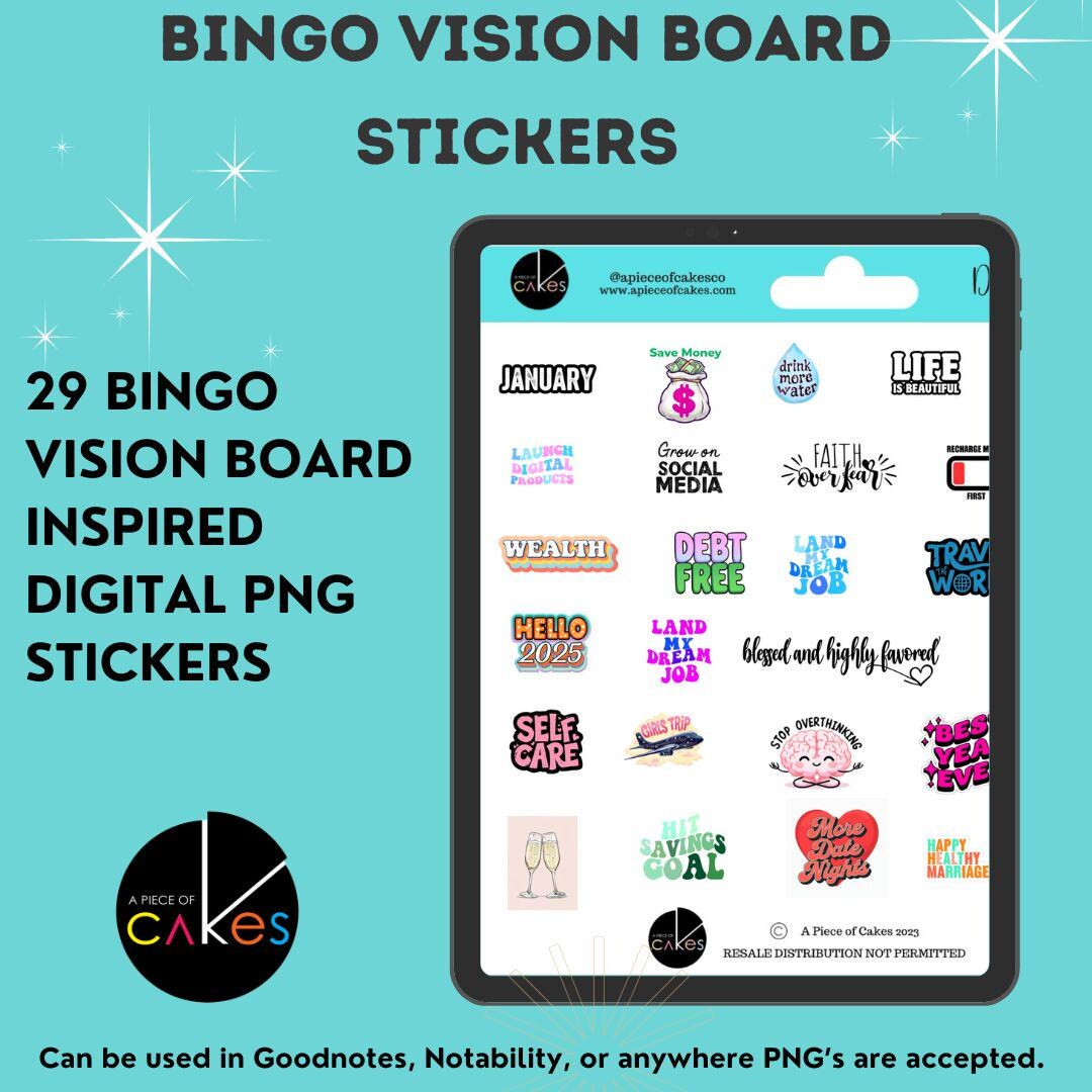 Bingo Vision Board Digital Stickers, New Years Stickers, Digital ...
