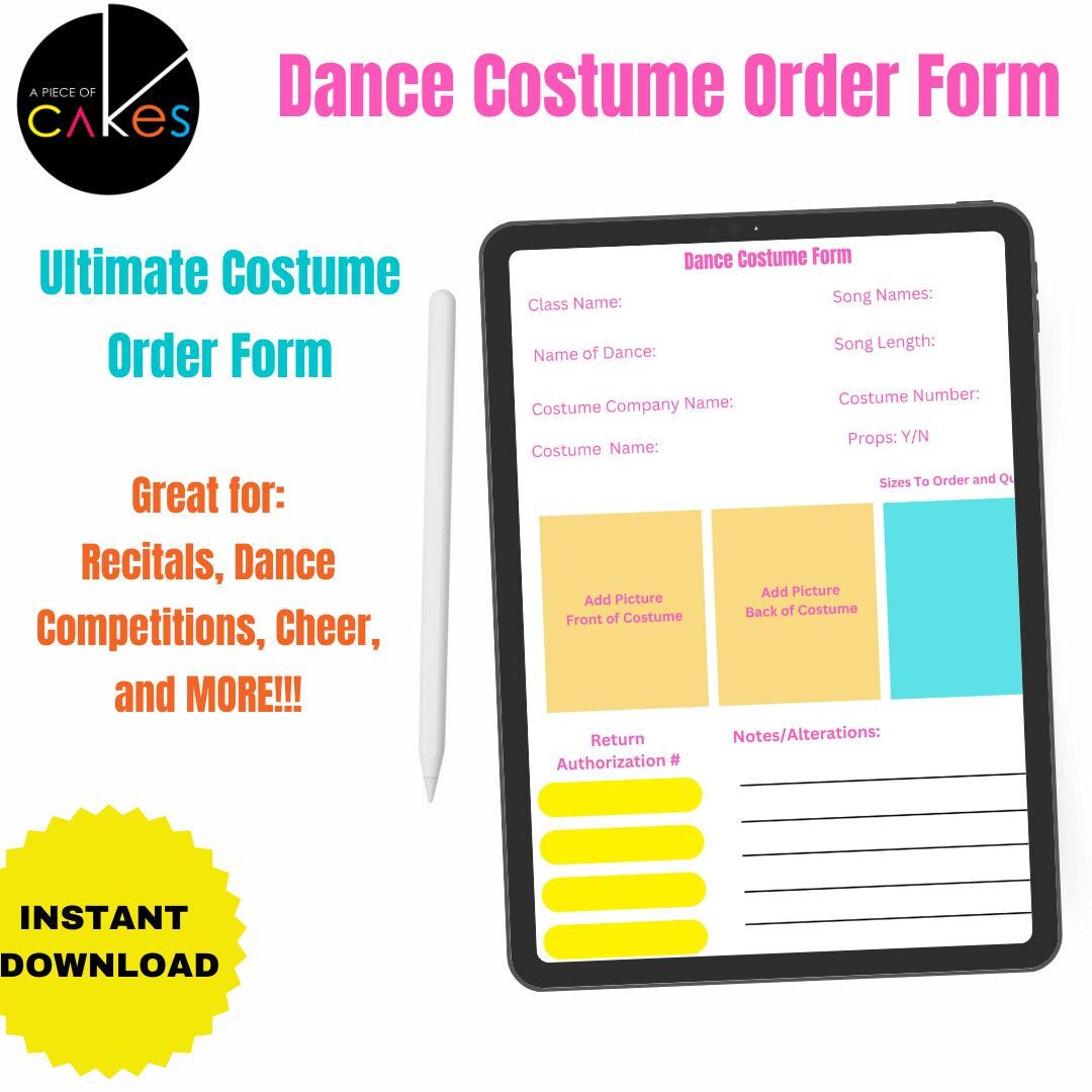 Dance Costume Order Form, Dance Recital Costume Order Form, Dance ...