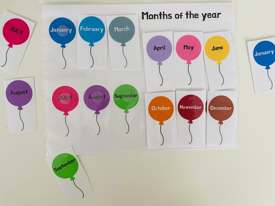 Months of the Year Balloon Printable/ Busy Binders /activity Worksheet ...