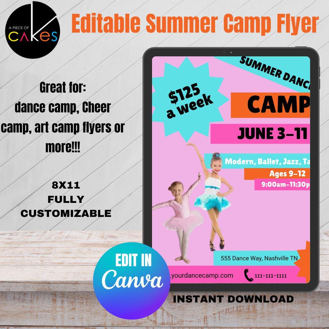 Summer Dance Camp Flyer, Editable Camp Flyer, Kids Camp Flyer, Instant ...