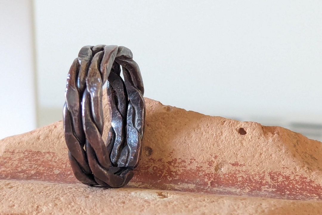 Braided Copper Ring for Men, Twisted Design Statement Ring, Unique ...