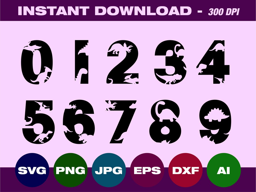 Cute Kids Dinosaur Birthday Number Svg Bundle , Kids Dinosaur Svg, Dino ...