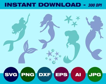 Mermaid Bundle Svg Mermaid Svg Bundle, Mermaids Svg, Cute Mermaids ...