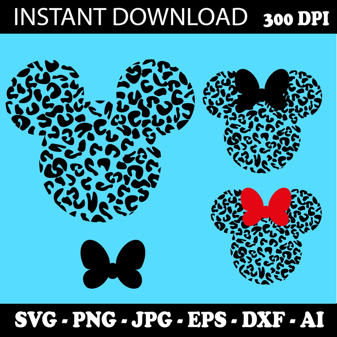 Mickey and Minnie Cheetah Head Leopard Print Ears SVG Animal Print Svg ...