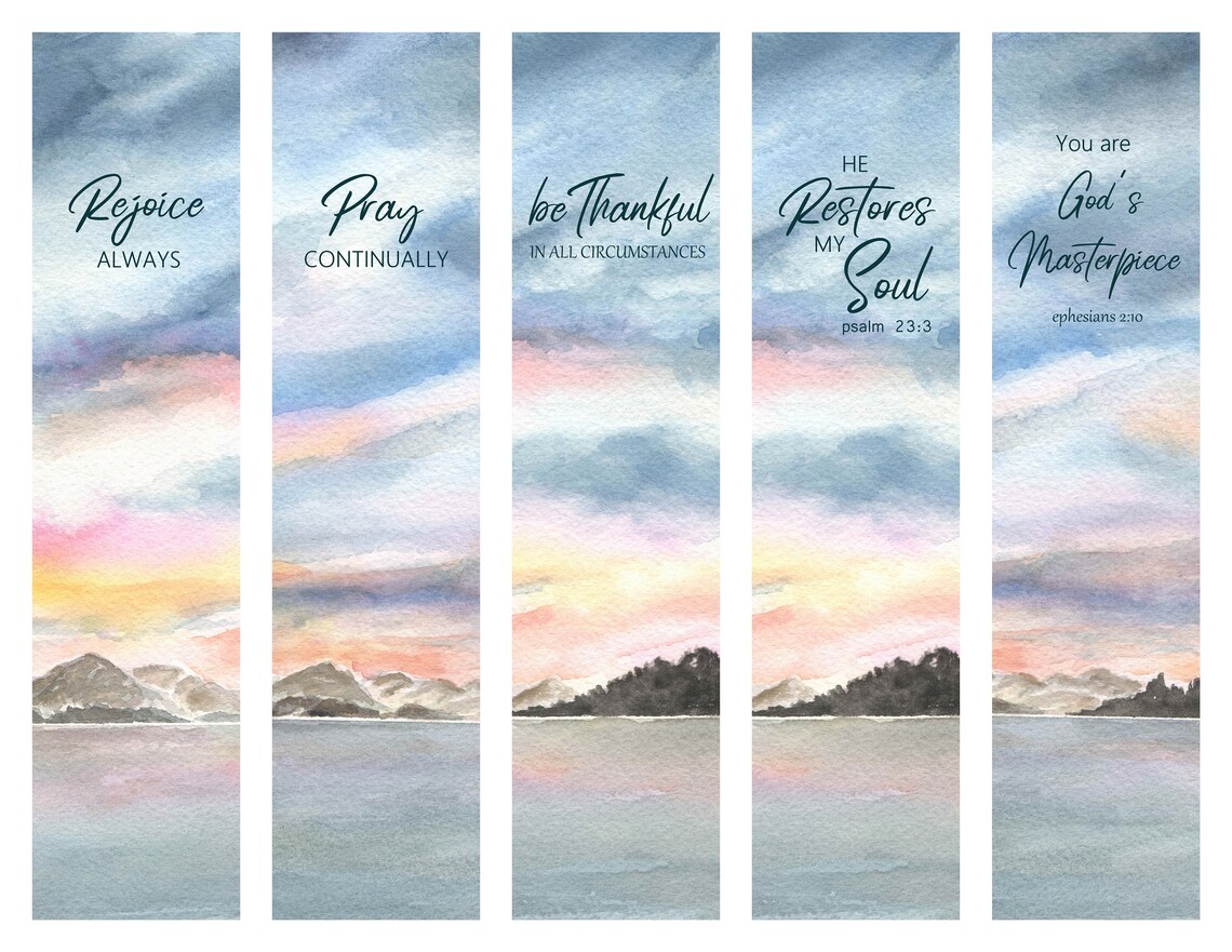 5 Watercolor Sunset Bookmarks Printable - Digital Download, Pray ...
