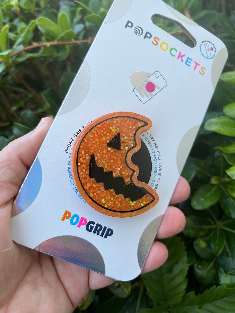 Halloween Pumpkin Popsocket: Glitter Resin Shaker Phone Grip - Etsy