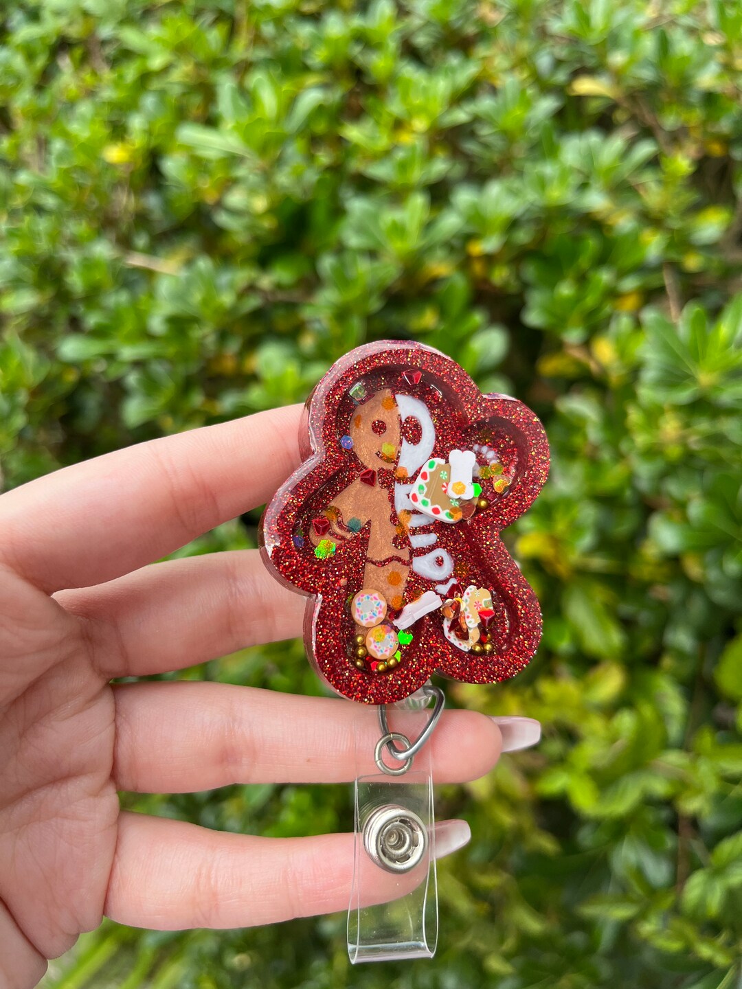 Resin Gingerbread Shaker Badge Reel™, Skeleton Gingerbread Shaker Badge ...